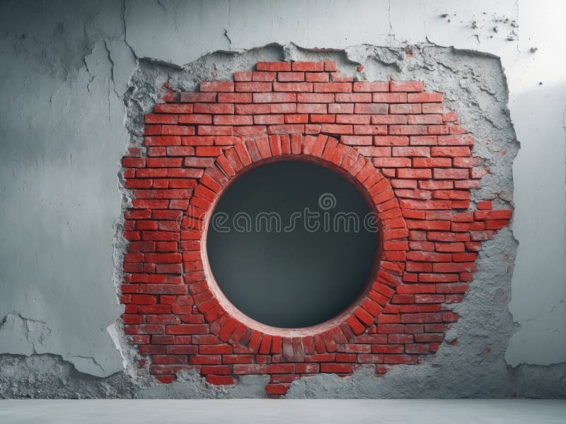 Brick Wall Large Hole Center Bricks are Red a Hole. Stock Photo - Image ...