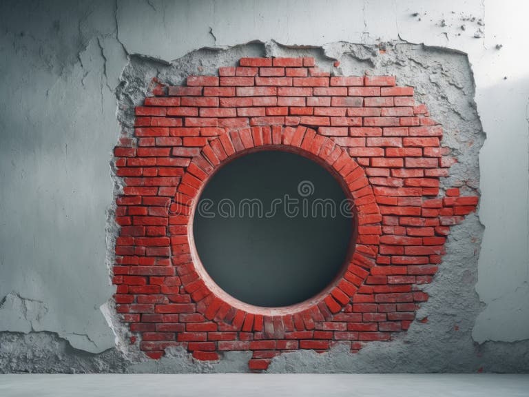 Brick Wall Large Hole Center Bricks are Red a Hole. Stock Photo - Image ...