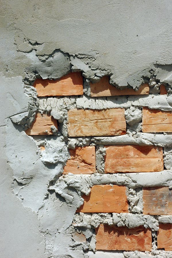 Brick Wall with a Layer of Cement Stock Image - Image of backdrop ...