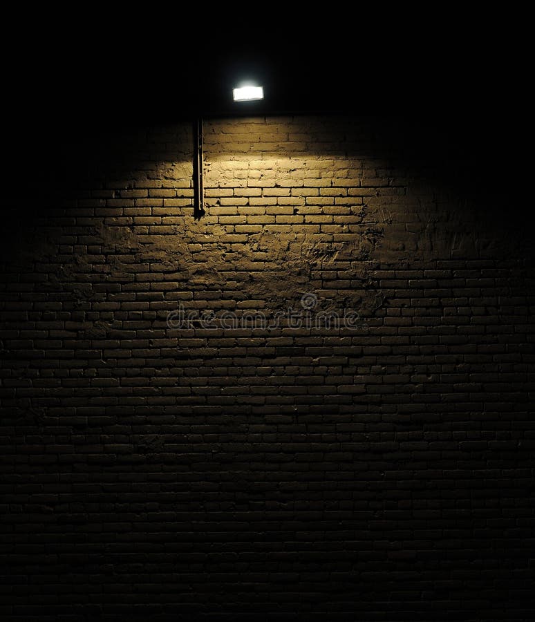 Spotlights on a Black Brick Wall Stock Photo - Image of outside ...
