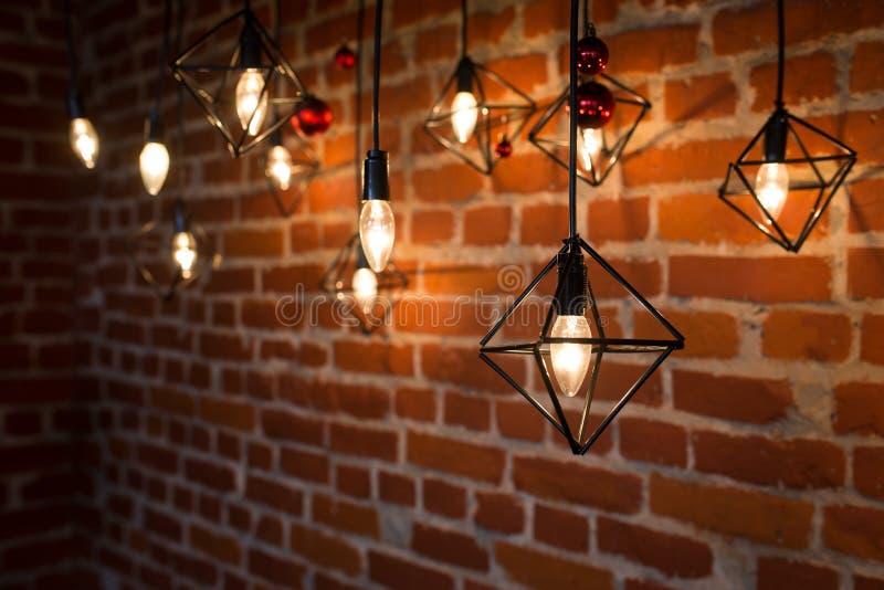 Brick Wall with Light Bulbs in the New Year S Style Stock Image - Image ...