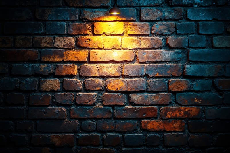 A Brick Wall with a Light Shining on it Stock Photo - Image of small ...