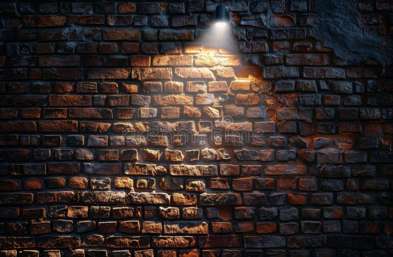 Brick Wall Lit by Spotlight at Night Stock Image - Image of warm, urban ...