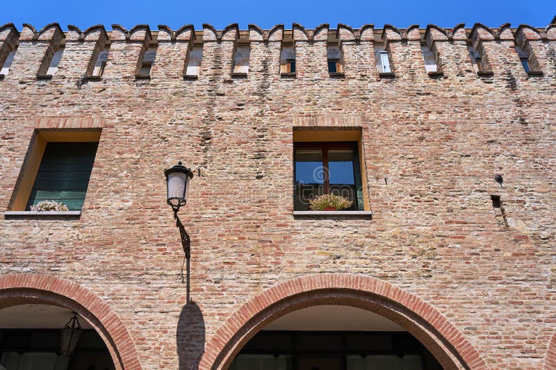 Brick Wall of a Medieval Building with Windows in the City of Padua ...