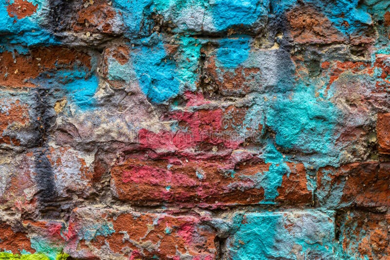 Brick Wall with Multi-colored Paint Close-up. Background Brick Creative ...
