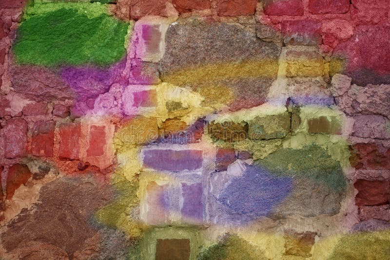 Brick Wall with Multi-colored Paint Close-up Stock Illustration ...