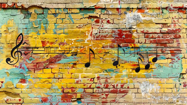 A Brick Wall with Musical Notes Painted on it Stock Image - Image of ...