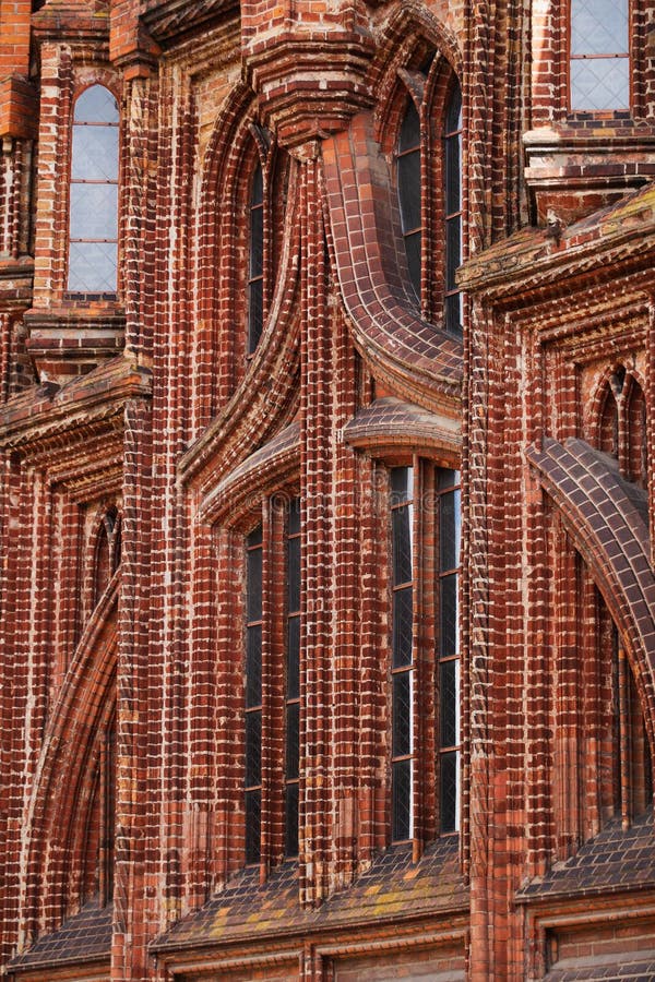 Brick Wall with Narrow Arched Window of Gothic Architecture Stock Image ...
