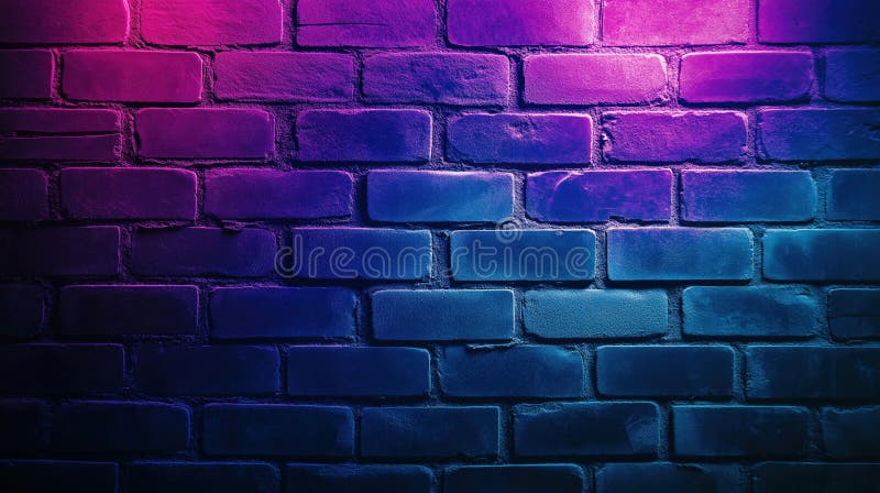 Brick Wall with Neon Gradient Lighting in Purple and Blue Tones Stock ...