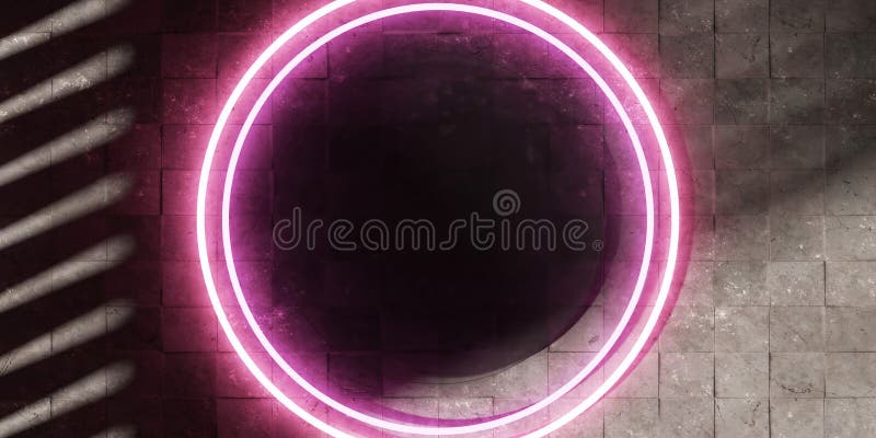 Brick Wall and Neon Sign Frame Circle Sign Neon Light on Cement Wall ...