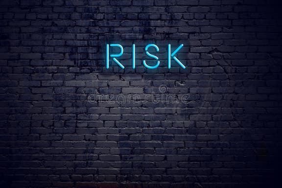 Brick Wall and Neon Sign with Text Risk Stock Illustration ...