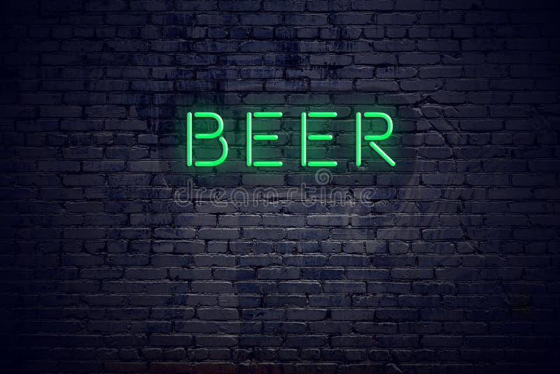 Brick Wall at Night with Neon Sign Beer Stock Illustration ...