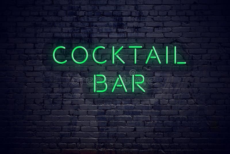 Brick Wall at Night with Neon Sign Cocktail Bar Stock Illustration ... Brick Wall at Night with Neon Sign Cocktail Bar Stock Illustration ...