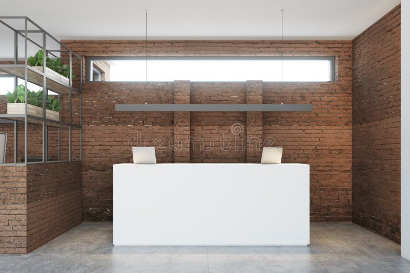 Brick Wall Office, White Reception Desk Stock Illustration ...
