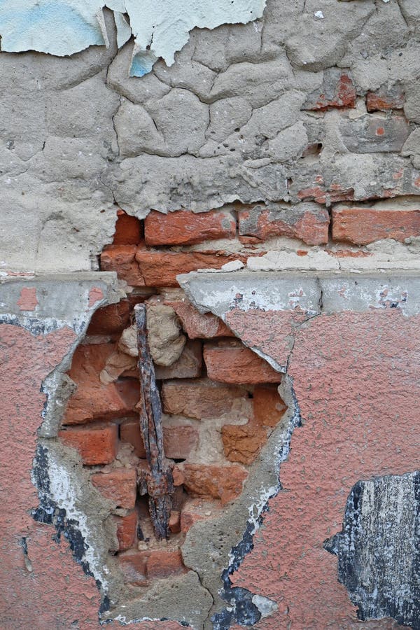 Brick Wall of an Old Damaged House Stock Photo - Image of hole, europe ...