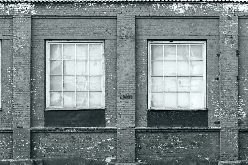 Brick Wall of an Old Factory with Windows Stock Photo - Image of grunge ...