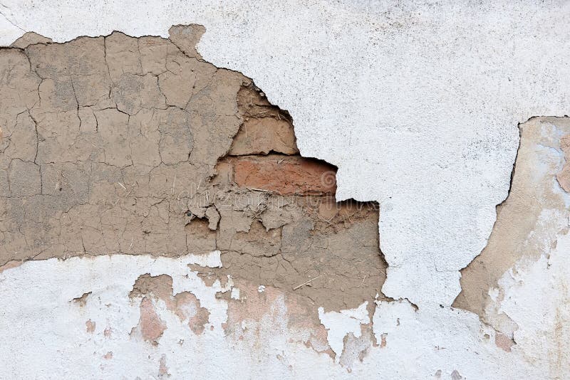 Brick Wall with Old Falling Plaster. Old Weathered Painted White ...