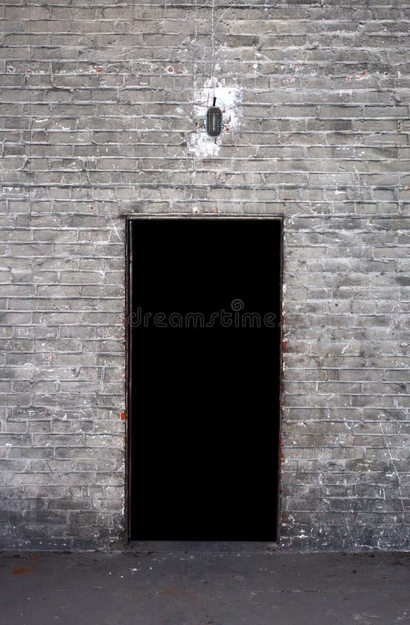 Brick Wall and Open Door, Black Background Stock Photo - Image of ...