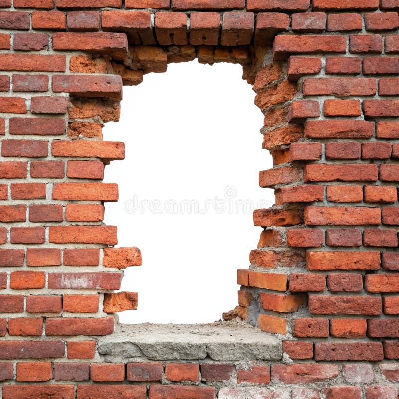 Brick Wall with Open Gap Isolated on White Background Stock ...