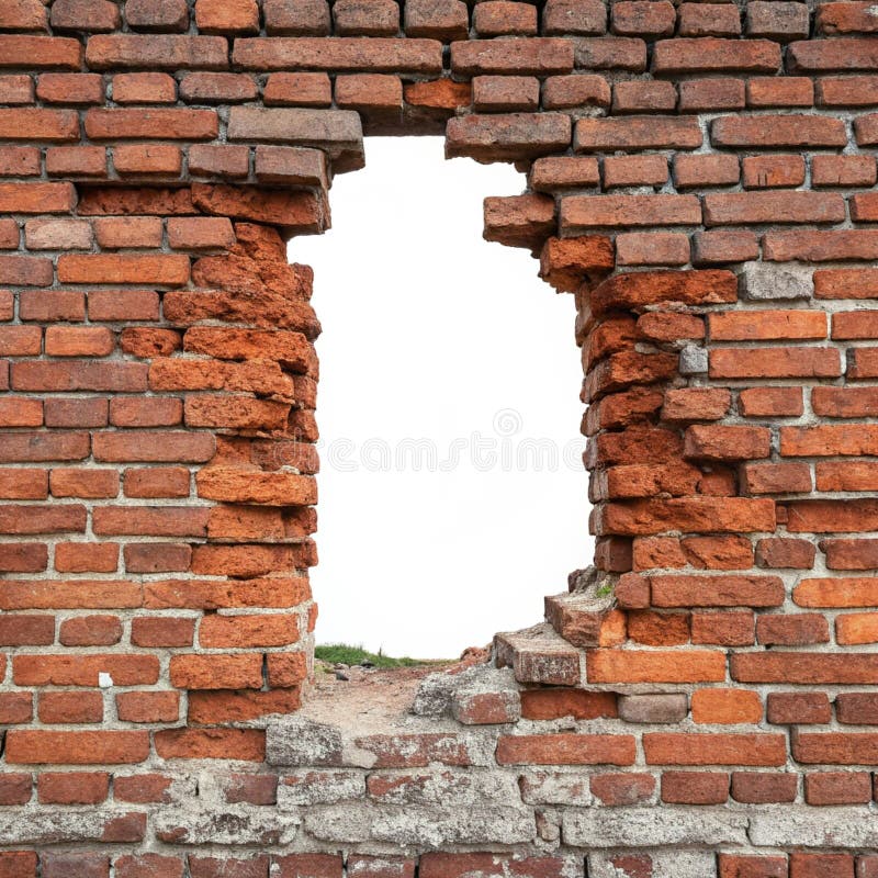 Brick Wall with Open Gap Isolated on White Background Stock ...