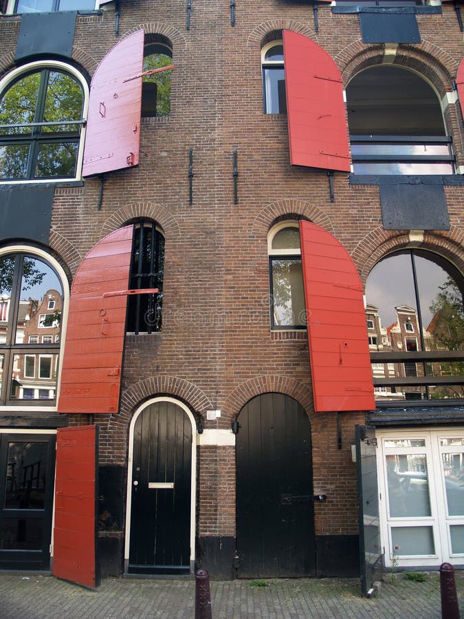 Brick Wall and Open Windows Stock Image - Image of design ...