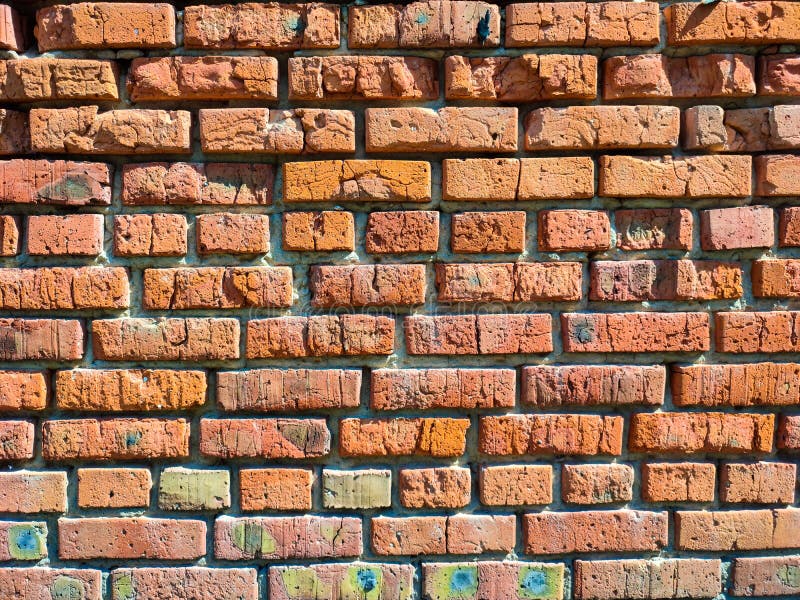 Brick Wall with Orange Bricks. Old Cracked Bricks Stock Image - Image ...