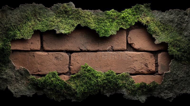 A Brick Wall Overgrown with Moss, Creating a Natural Frame Stock ...