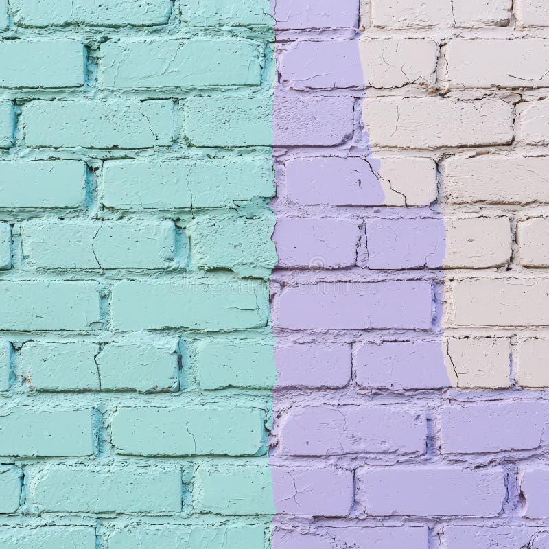 Split-tone Pastel Brick Wall with Teal and Lavender Hues Stock Image - Image of teal, pastel ...
