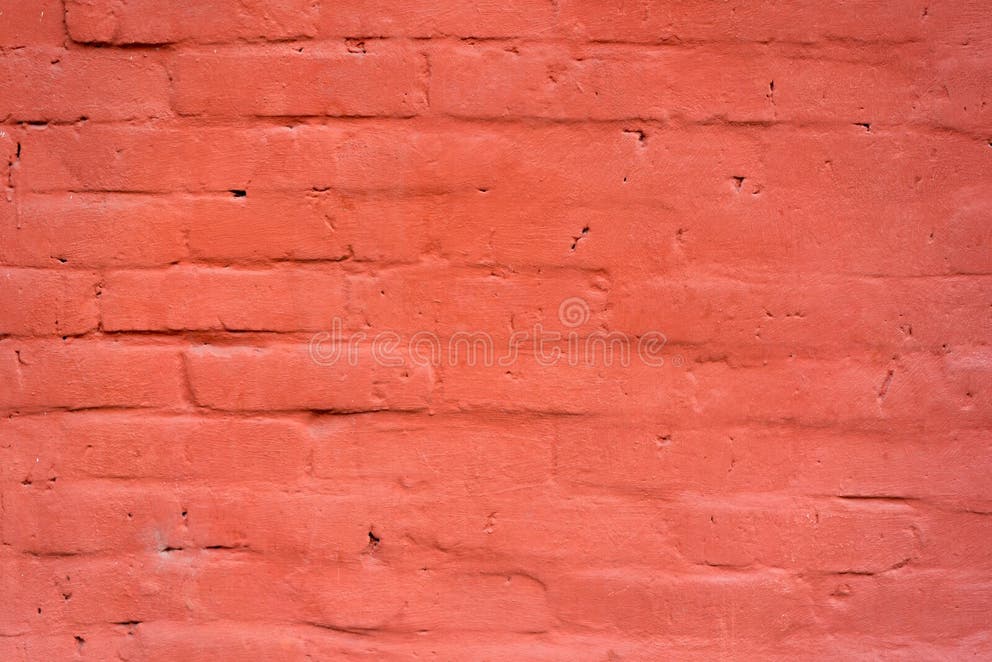 Brick Wall Painted with Thick Red Paint Stock Photo - Image of building ...