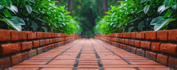 Brick Wall Path with Green Plants, Visual Divide in Landscape ...