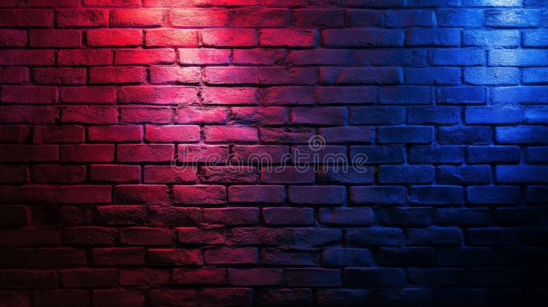 Brick Wall with Red and Blue Lighting Effects, Abstract Background ...