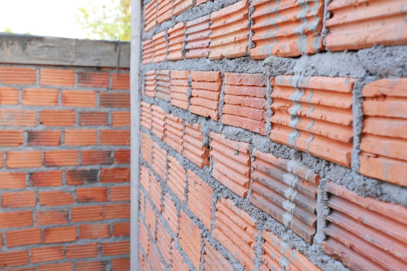 Brick Wall in Residential Building Construction Stock Photo - Image of ...