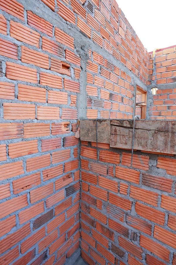 Brick Wall in Residential Building Construction Stock Photo - Image of ...
