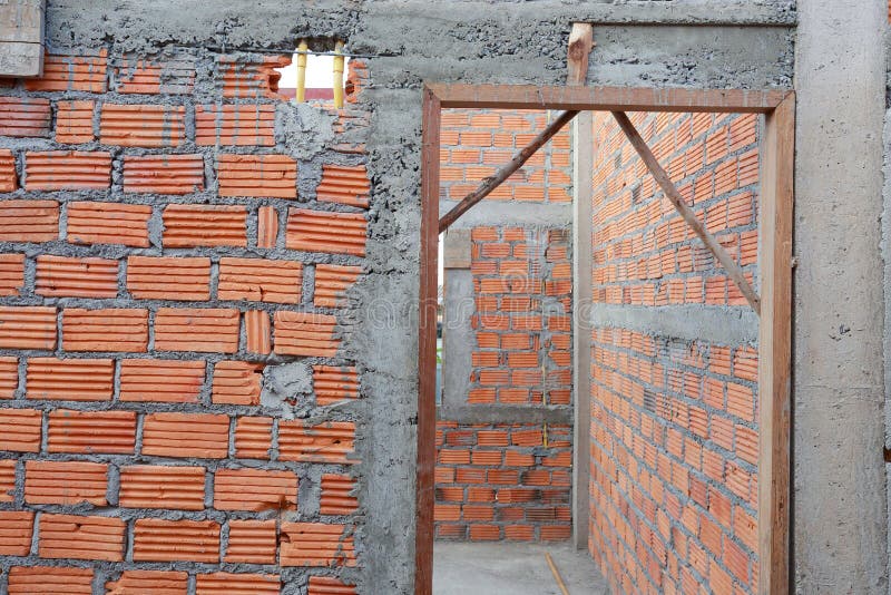 Brick Wall in Residential Building Construction Stock Photo - Image of ...