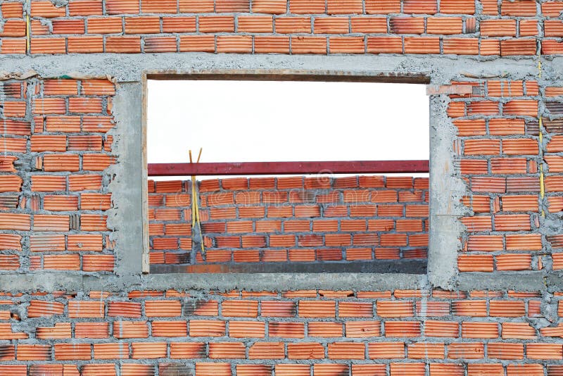 Brick Wall in Residential Building Construction Stock Image - Image of ...