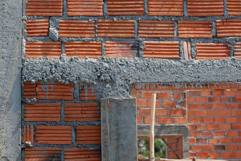Brick Wall in Residential Building Construction Stock Image - Image of ...