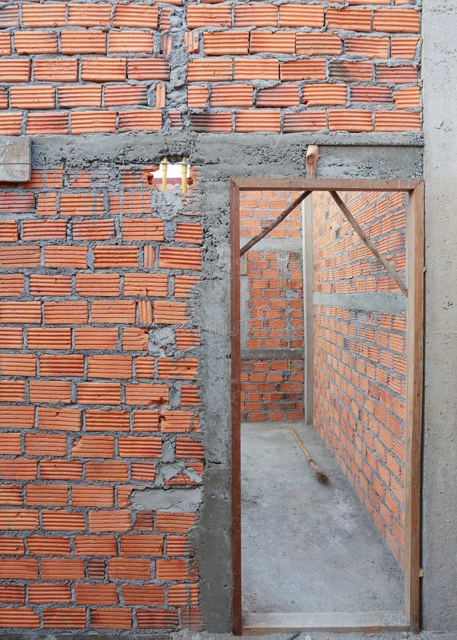 Brick Wall in Residential Building Construction Stock Photo - Image of ...