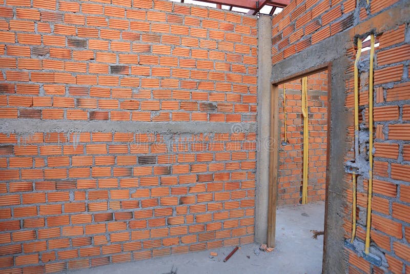 Brick Wall in Residential Building Construction Stock Photo - Image of ...