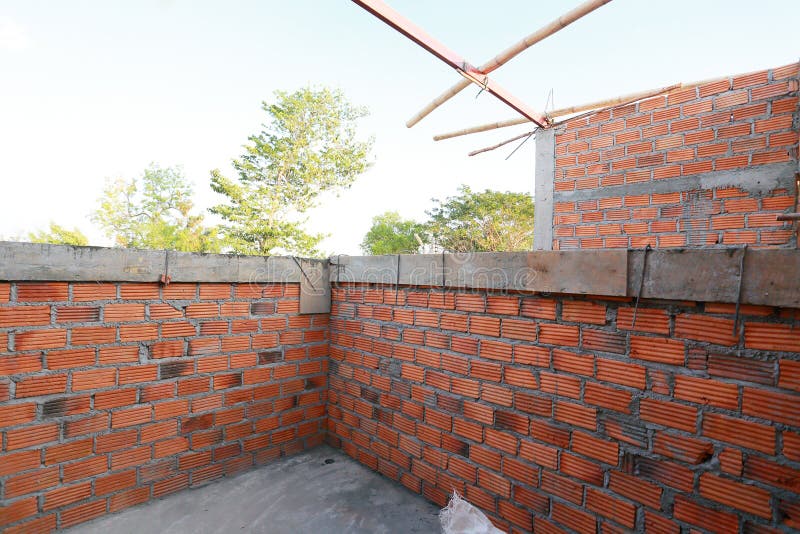 Brick Wall in Residential Building Construction Stock Photo - Image of ...
