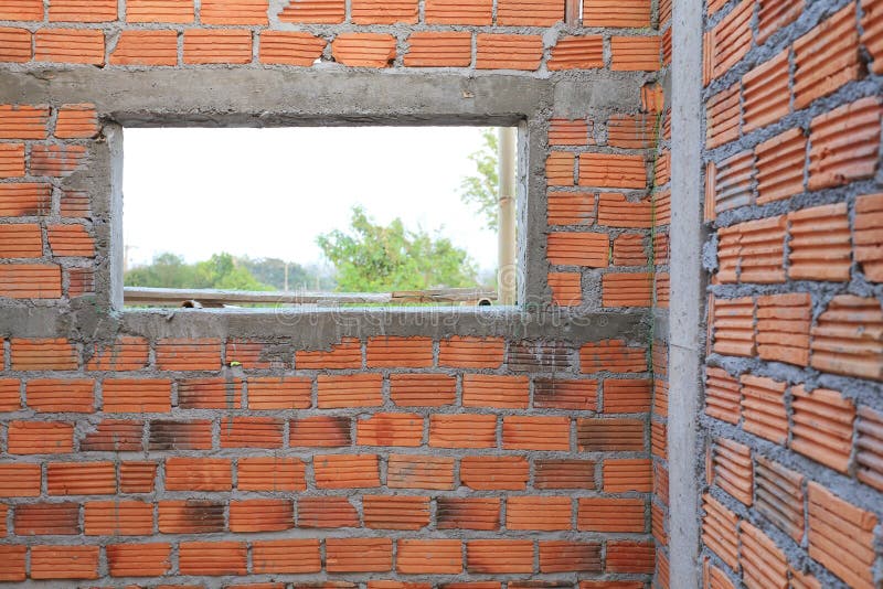 Brick Wall in Residential Building Construction Stock Image - Image of ...