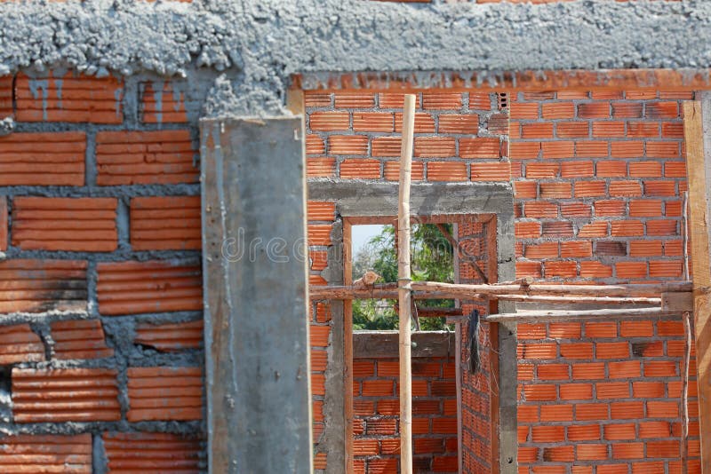 Brick Wall in Residential Building Construction Stock Photo - Image of ...