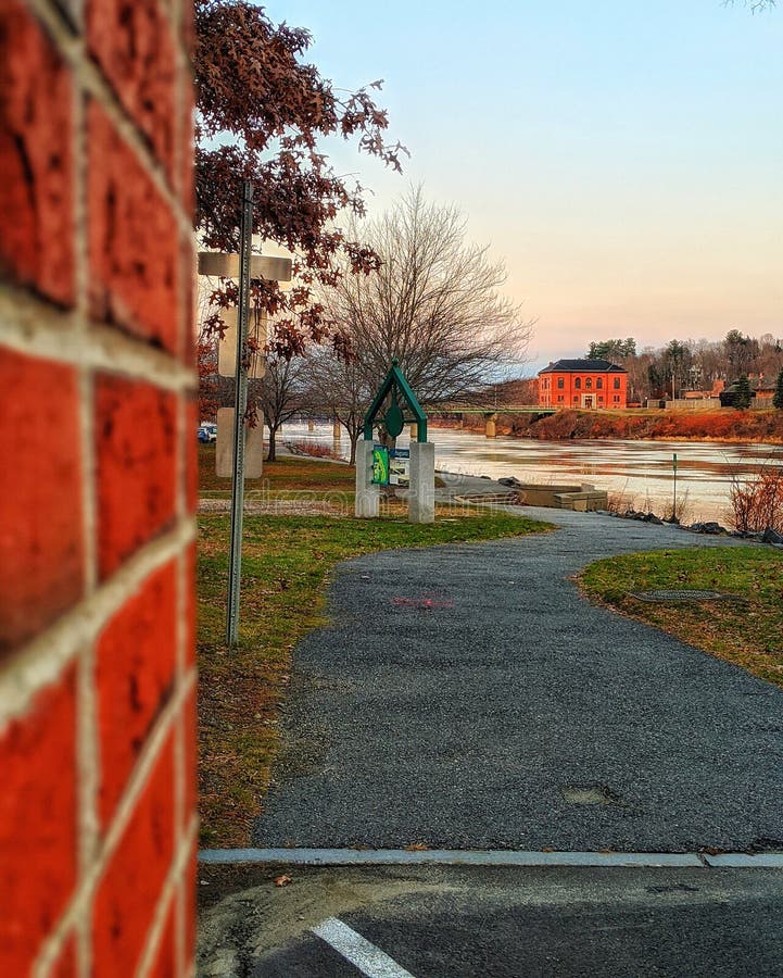 Brick Wall by the River Path Building Stock Image - Image of building ...