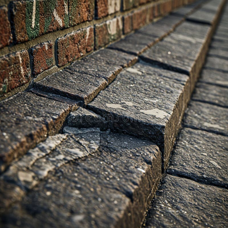 A Brick Wall Runs Parallel To Stone Steps Made of Irregularly Shaped ...