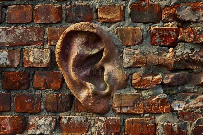 A Brick Wall with a Sculptural Ear Stock Image - Image of abstract ...