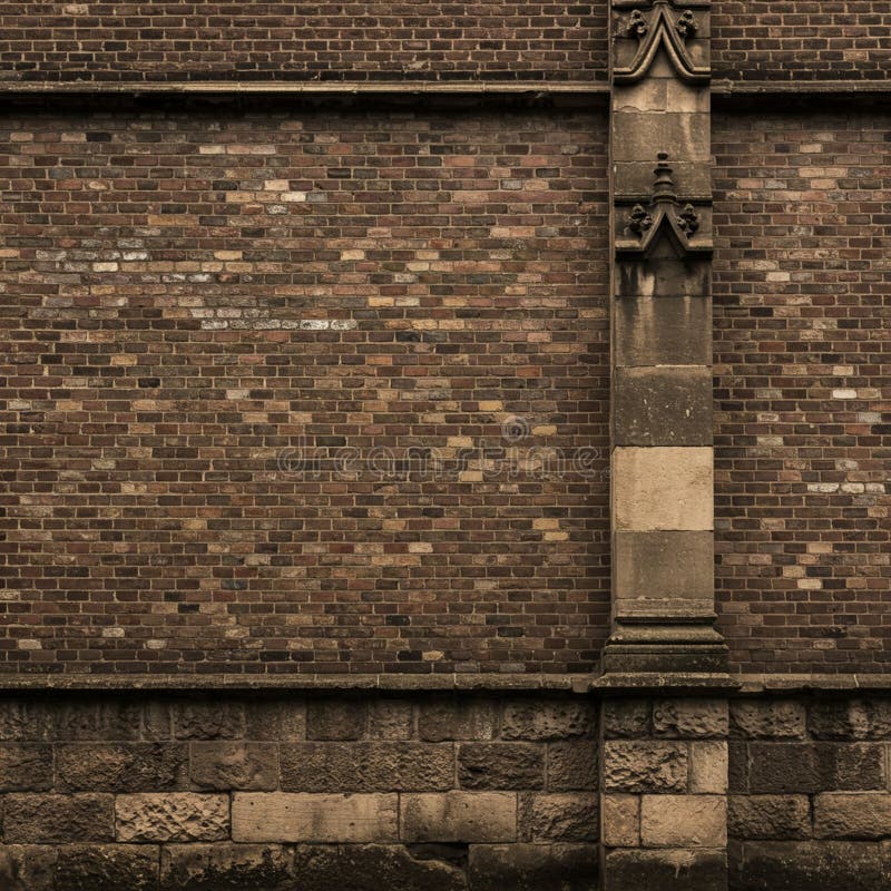Brick Wall Section Featuring a Gothic-style Vertical Stone Pillar with ...