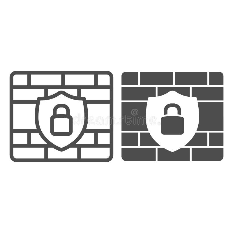 Brick Wall and Security Emblem with Lock Line and Solid Icon, Web ...