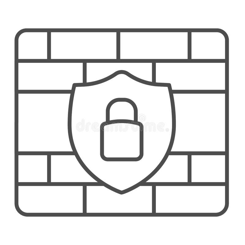 Brick Wall and Security Emblem with Lock Thin Line Icon, Web Security ...