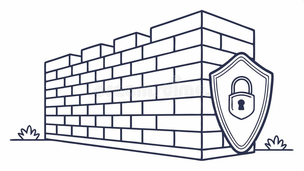 Brick Wall with Shield Lock, Security Barrier Design Vector Design ...