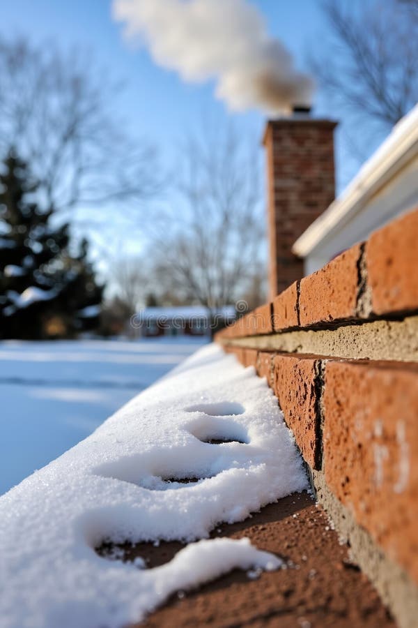 A Brick Wall with Snow on the Side of it Stock Photo - Image of smoke ...