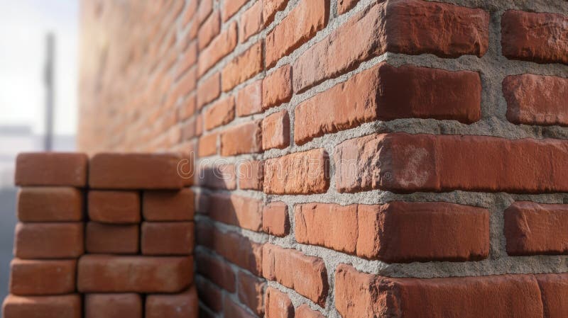 A Brick Wall with a Stack of Bricks in Front of it Stock Photo - Image ...